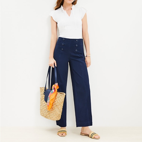 LOFT | Pants & Jumpsuits | Loft Navy Wide Leg Sailor Pants In Twill ...